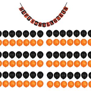 Happy Halloween Banner With Balloons - 100 Orange & Black Balloons Set - Halloween Decor Party Decorations Garland Bundle by Jolly Jon