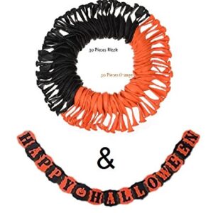 Happy Halloween Banner With Balloons - 100 Orange & Black Balloons Set - Halloween Decor Party Decorations Garland Bundle by Jolly Jon