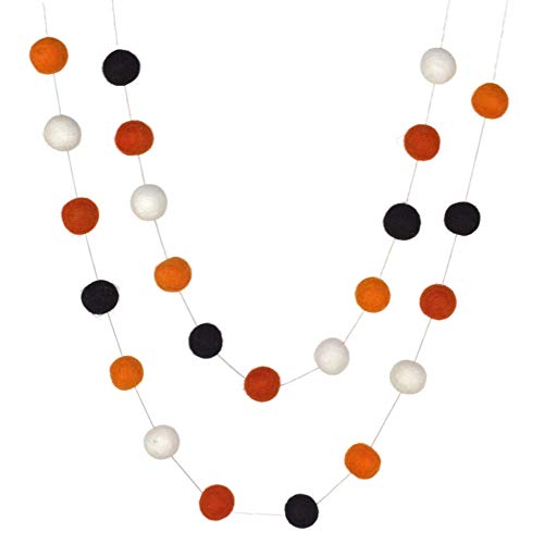 Halloween Felt Ball Garland- Orange, Tangerine, Black, White- 1" (2.5 cm) Wool Felt Balls- Autumn Fall Pumpkin