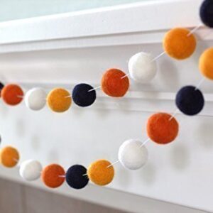 Halloween Felt Ball Garland- Orange, Tangerine, Black, White- 1" (2.5 cm) Wool Felt Balls- Autumn Fall Pumpkin