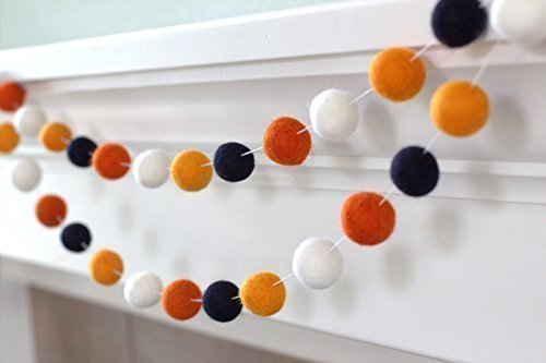 Halloween Felt Ball Garland- Orange, Tangerine, Black, White- 1" (2.5 cm) Wool Felt Balls- Autumn Fall Pumpkin