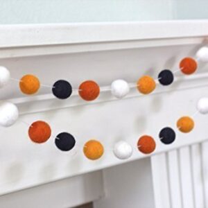 Halloween Felt Ball Garland- Orange, Tangerine, Black, White- 1" (2.5 cm) Wool Felt Balls- Autumn Fall Pumpkin