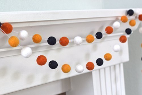 Halloween Felt Ball Garland- Orange, Tangerine, Black, White- 1" (2.5 cm) Wool Felt Balls- Autumn Fall Pumpkin