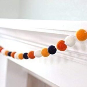 Halloween Felt Ball Garland- Orange, Tangerine, Black, White- 1" (2.5 cm) Wool Felt Balls- Autumn Fall Pumpkin