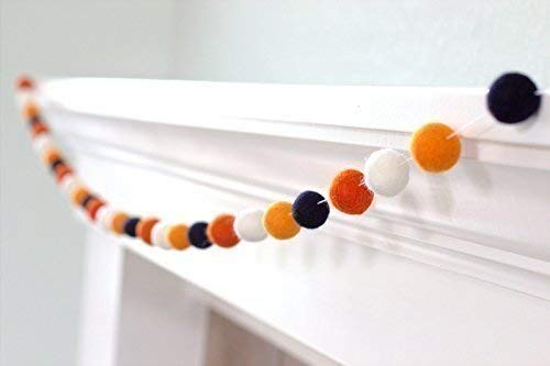 Halloween Felt Ball Garland- Orange, Tangerine, Black, White- 1" (2.5 cm) Wool Felt Balls- Autumn Fall Pumpkin