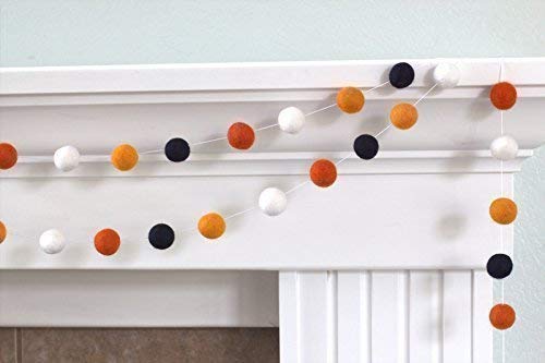 Halloween Felt Ball Garland- Orange, Tangerine, Black, White- 1" (2.5 cm) Wool Felt Balls- Autumn Fall Pumpkin