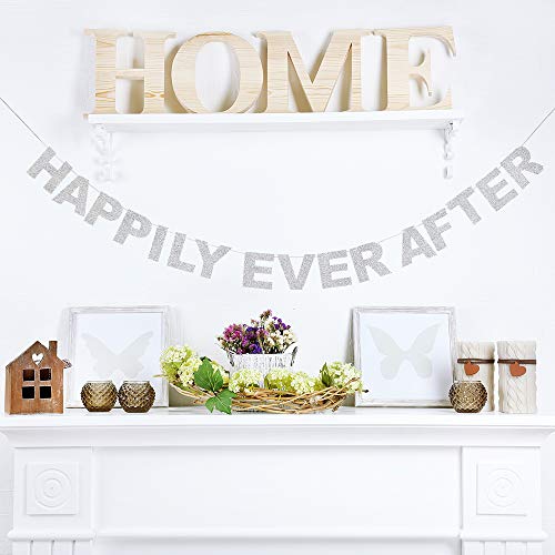 Happily Ever After Silver Glitter Theme Bunting Banner For Wedding Decor Bunting Photo Props Signs Garland Bridal Shower Party Creative Decorations.