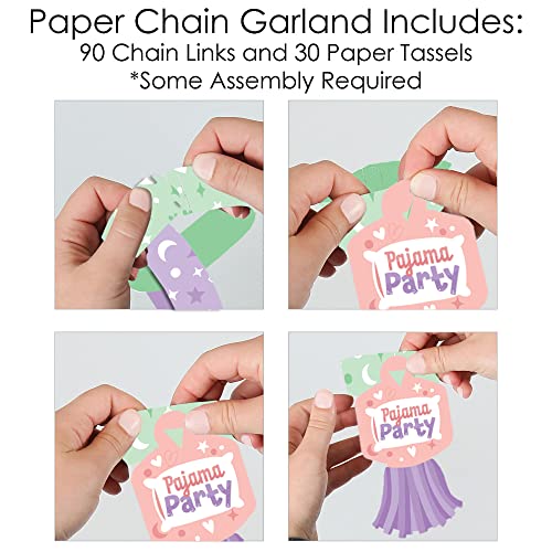 Big Dot of Happiness Pajama Slumber Party - 90 Chain Links and 30 Paper Tassels Decoration Kit - Girls Sleepover Birthday Party Paper Chains Garland - 21 feet