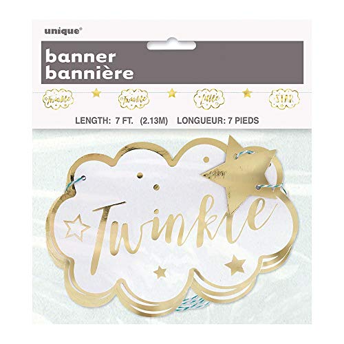 Twinkle Twinkle Little Star Paper Garland - 7 Ft | White & Gold | 1 Pc