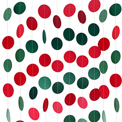 4 Pack 40ft Red Green Paper Garland Circle Dot Party Banner Hanging Streamer Bunting Banners Backdrop Background Decor for Christmas Holiday New Years Wedding Birthday Baby Shower Party Supplies