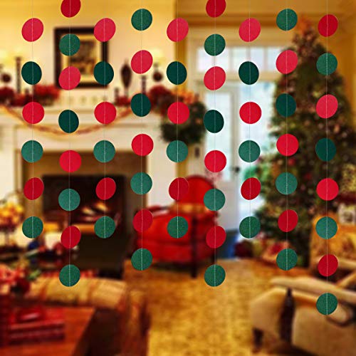 4 Pack 40ft Red Green Paper Garland Circle Dot Party Banner Hanging Streamer Bunting Banners Backdrop Background Decor for Christmas Holiday New Years Wedding Birthday Baby Shower Party Supplies