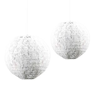 Andaz Press Hanging Lace Lanterns Decorations, Real Lace Fabric, 8-inch and 10-inch, 2-Pack, for Burlap and Lace Theme Wedding Bridal Baby Shower 1st Birthday Party Supplies Girl Nursery Decor