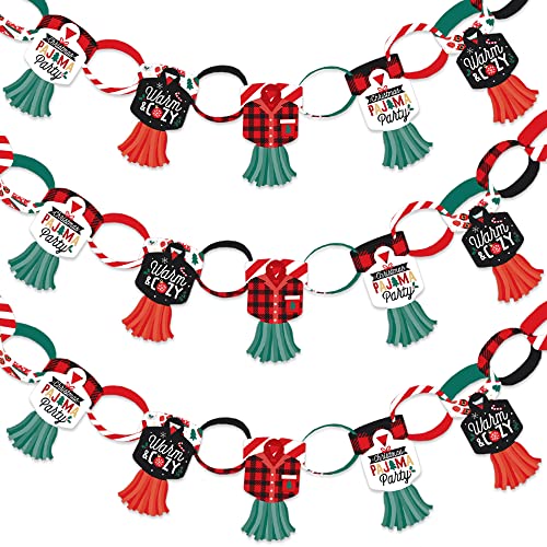 Big Dot of Happiness Christmas Pajamas - 90 Chain Links and 30 Paper Tassels Decoration Kit - Holiday Plaid PJ Party Paper Chains Garland - 21 feet