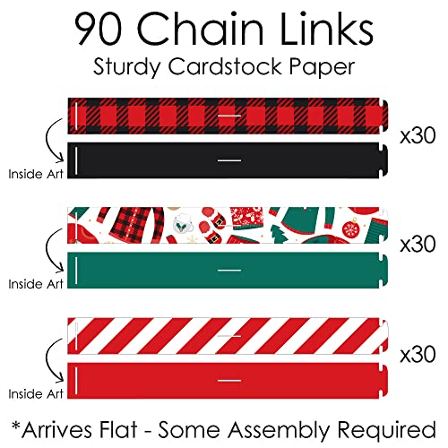 Big Dot of Happiness Christmas Pajamas - 90 Chain Links and 30 Paper Tassels Decoration Kit - Holiday Plaid PJ Party Paper Chains Garland - 21 feet