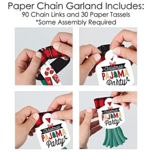 Big Dot of Happiness Christmas Pajamas - 90 Chain Links and 30 Paper Tassels Decoration Kit - Holiday Plaid PJ Party Paper Chains Garland - 21 feet