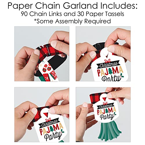 Big Dot of Happiness Christmas Pajamas - 90 Chain Links and 30 Paper Tassels Decoration Kit - Holiday Plaid PJ Party Paper Chains Garland - 21 feet