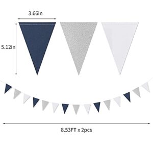 Navy Blue White Silver Birthday Graduation 2022 Fathers Day Wedding Baby Shower Party Decorations Bunting