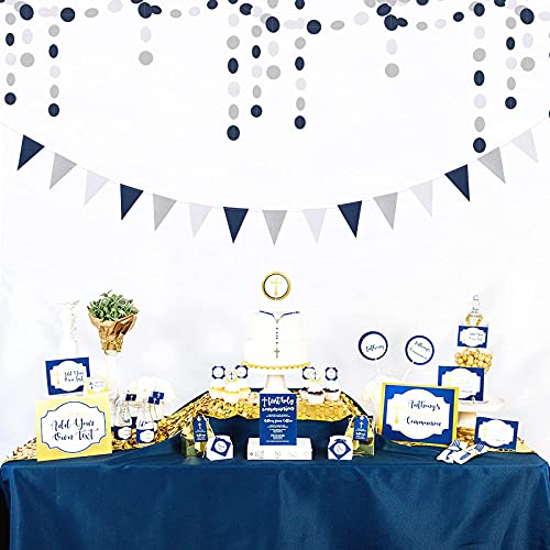 Navy Blue White Silver Birthday Graduation 2022 Fathers Day Wedding Baby Shower Party Decorations Bunting