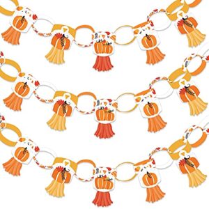 big dot of happiness fall pumpkin – 90 chain links and 30 paper tassels decoration kit – halloween or thanksgiving party paper chains garland – 21 feet