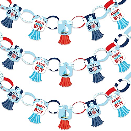 Big Dot of Happiness Ahoy It’s a Boy - 90 Chain Links and 30 Paper Tassels Decoration Kit - Nautical Baby Shower Paper Chains Garland - 21 feet