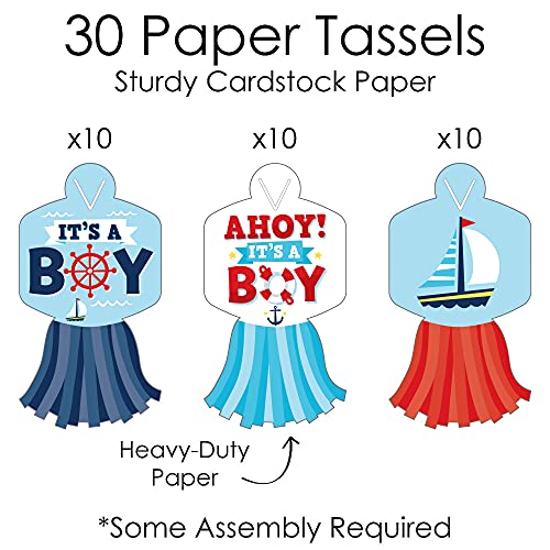 Big Dot of Happiness Ahoy It’s a Boy - 90 Chain Links and 30 Paper Tassels Decoration Kit - Nautical Baby Shower Paper Chains Garland - 21 feet