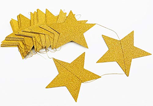 65Ft/20 Meters Star Paper Garland Bunting Banner Party Birthday Hanging Decoration Baby Shower Decor (Gold)