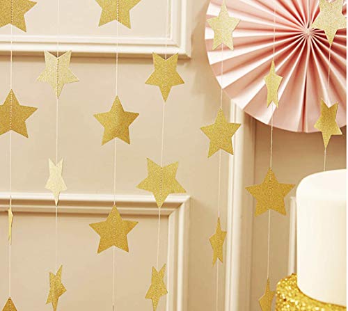 65Ft/20 Meters Star Paper Garland Bunting Banner Party Birthday Hanging Decoration Baby Shower Decor (Gold)