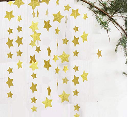 65Ft/20 Meters Star Paper Garland Bunting Banner Party Birthday Hanging Decoration Baby Shower Decor (Gold)