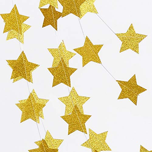 65Ft/20 Meters Star Paper Garland Bunting Banner Party Birthday Hanging Decoration Baby Shower Decor (Gold)