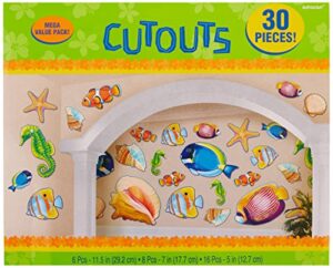 amscan sea life cutouts party decoration, 5″, 8″, 12″, 30 pcs