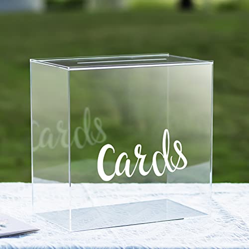 Acrylic Wedding Card Box, Clear Card Box for Reception, Elegant Wedding Envelope Box, Baby Bridal Shower Money Gift Card Box with Slot for Party, Wishing Well, Birthday, Graduation, 10x10x5.5 inch