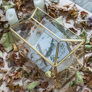 Gold Wedding Glass Card Box – 10.6 inch Large Wedding Card Holder Handmade Gold Glass Terrarium with Slot and Heart Lock, 10.6x5.9x8.3 Inches