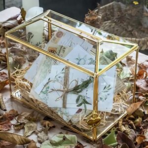 Gold Wedding Glass Card Box – 10.6 inch Large Wedding Card Holder Handmade Gold Glass Terrarium with Slot and Heart Lock, 10.6x5.9x8.3 Inches