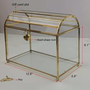 Gold Wedding Card Box with Slot and Lock - Glass Card Box for Wedding - Brass Wedding Gift Box for Cards - Wedding Gift Card Boxes Bin Container for Reception Bridal Baby Shower