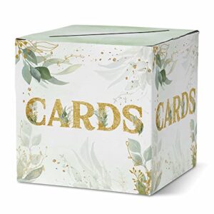 8”card box, greenery cards receiving box, for birthday, wedding, bridal or baby shower, engagement, retirements, graduation, money box holder, party favor, decorations, 1 pte (cabox011）