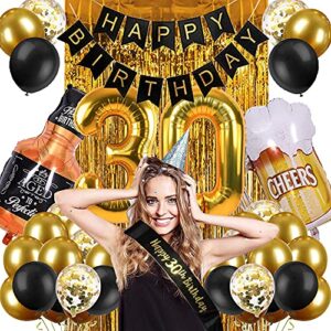 30th Birthday Decorations for Men, Black and Gold Happy Birthday Decorations for Women Men Boys Girls 30th Birthday Party - 30th Birthday Decorations Black and Gold for Him Her 30 Birthday Party Supplies