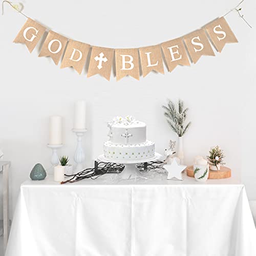 CHRORINE God Bless Banner First Communion Banner Kit, Baptism Decorations for Boys Girls, First Communion Confirmation Decorations, Bautizo Decorations