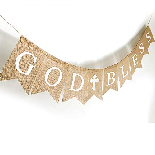 CHRORINE God Bless Banner First Communion Banner Kit, Baptism Decorations for Boys Girls, First Communion Confirmation Decorations, Bautizo Decorations