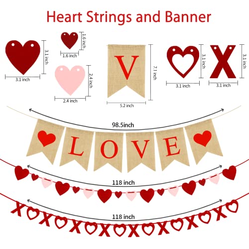 4Pcs Valentines Day Decorations Set Love Heart XO Garlands Banner for Engagement Wedding Party Home Classroom Office, No DIY Required