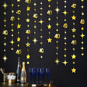 gold 40th birthday decorations number 40 circle dot twinkle star garland metallic hanging streamer bunting banner backdrop for women mens 40 year old birthday forty anniversary party supplies