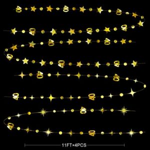 Gold 40th Birthday Decorations Number 40 Circle Dot Twinkle Star Garland Metallic Hanging Streamer Bunting Banner Backdrop for Women Mens 40 Year Old Birthday Forty Anniversary Party Supplies