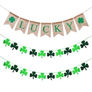 3 pieces st. patrick’s day banner decoration irish lucky burlap banner felt shamrock clover garland banner for st. patrick’s day irish party supplies