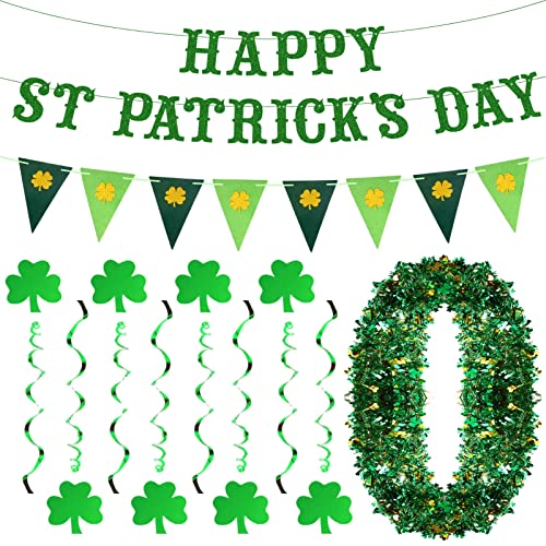 St Patricks Day Decorations, St Patricks Day Accessories for The Home with Banner Garland Hanging Shamrock Swirl for Irish Lucky Party Supplies