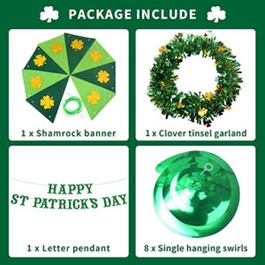 St Patricks Day Decorations, St Patricks Day Accessories for The Home with Banner Garland Hanging Shamrock Swirl for Irish Lucky Party Supplies