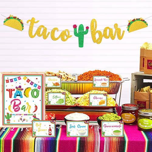 Kitticcino Taco Bar Decoration Kit - Banner Sign Tents Garland for Fiesta Mexican Cinco De Mayo Themed Party Bachelorette Bridal Shower, Housewarming