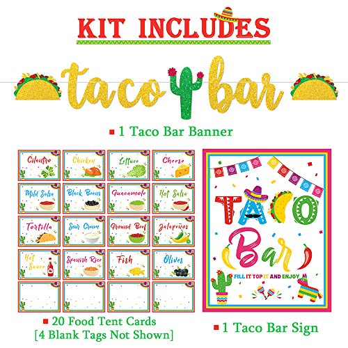 Kitticcino Taco Bar Decoration Kit - Banner Sign Tents Garland for Fiesta Mexican Cinco De Mayo Themed Party Bachelorette Bridal Shower, Housewarming