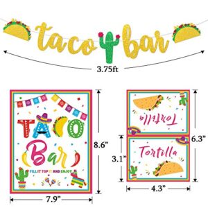 Kitticcino Taco Bar Decoration Kit - Banner Sign Tents Garland for Fiesta Mexican Cinco De Mayo Themed Party Bachelorette Bridal Shower, Housewarming