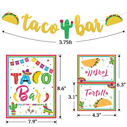 Kitticcino Taco Bar Decoration Kit - Banner Sign Tents Garland for Fiesta Mexican Cinco De Mayo Themed Party Bachelorette Bridal Shower, Housewarming