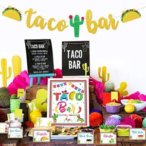 Kitticcino Taco Bar Decoration Kit - Banner Sign Tents Garland for Fiesta Mexican Cinco De Mayo Themed Party Bachelorette Bridal Shower, Housewarming