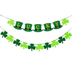 st patricks day decorations banner – felt shamrock garland saint patricks day for the home decorations irish pattys ornaments leprechaun hat